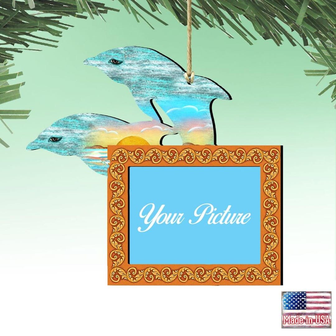 Twin Dolphins Coastal Picture Frame Ornament - Ornament for Photo ...