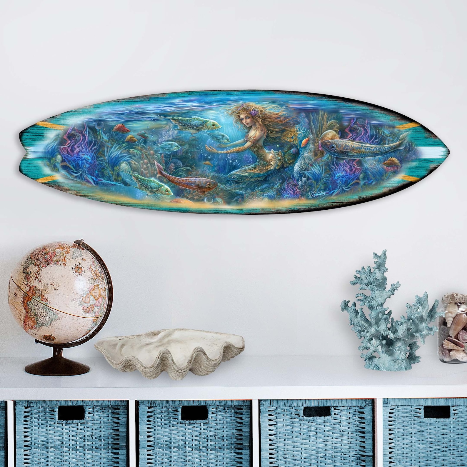 Mermaid Kingdom Surfboard Coastal Wall Art by G. Debrekht Coastal ...
