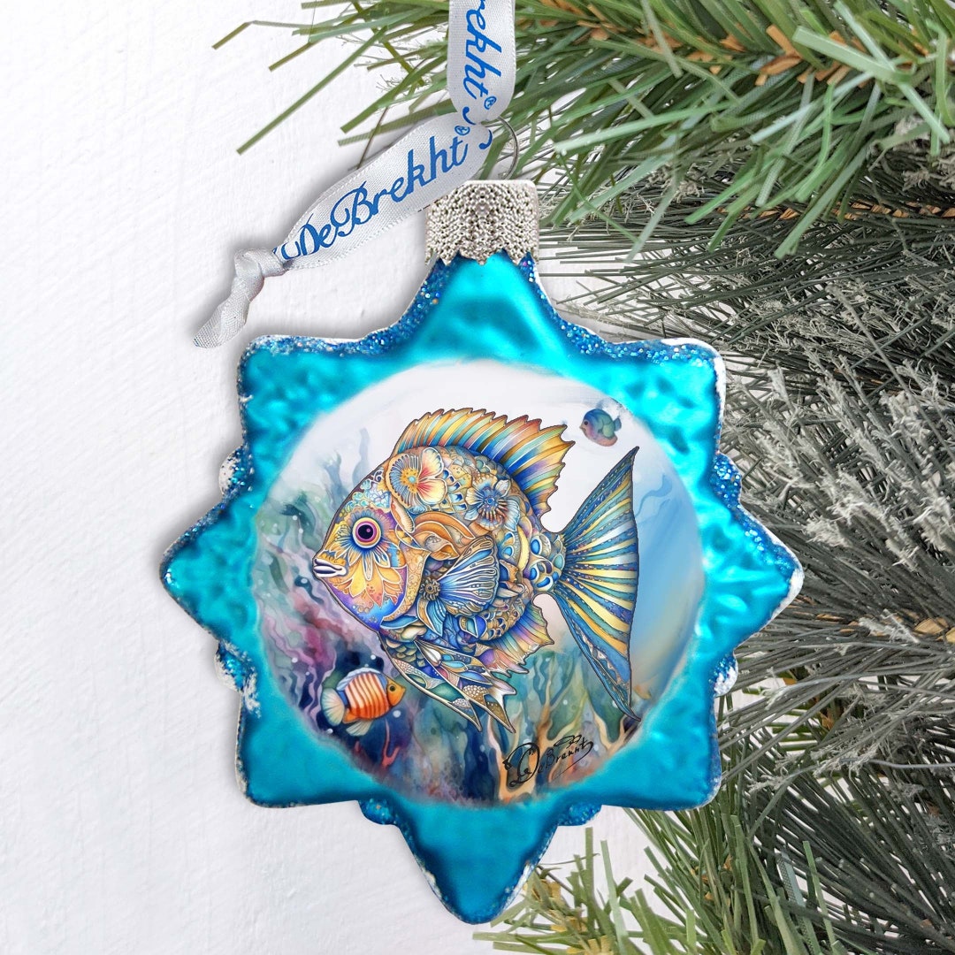 Blue Fish Glass Ornament - Coastal Holiday Decor Housewarming Gift Tree ...