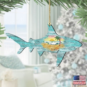 Shark Ornament Art by G Debrekht - Coastal Handcrafted Wooden Holiday ...