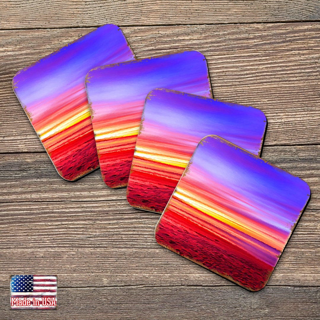 Sunset Coasters Set of 4 - Coastal Gifts Nautical Scenic Table Decor ...