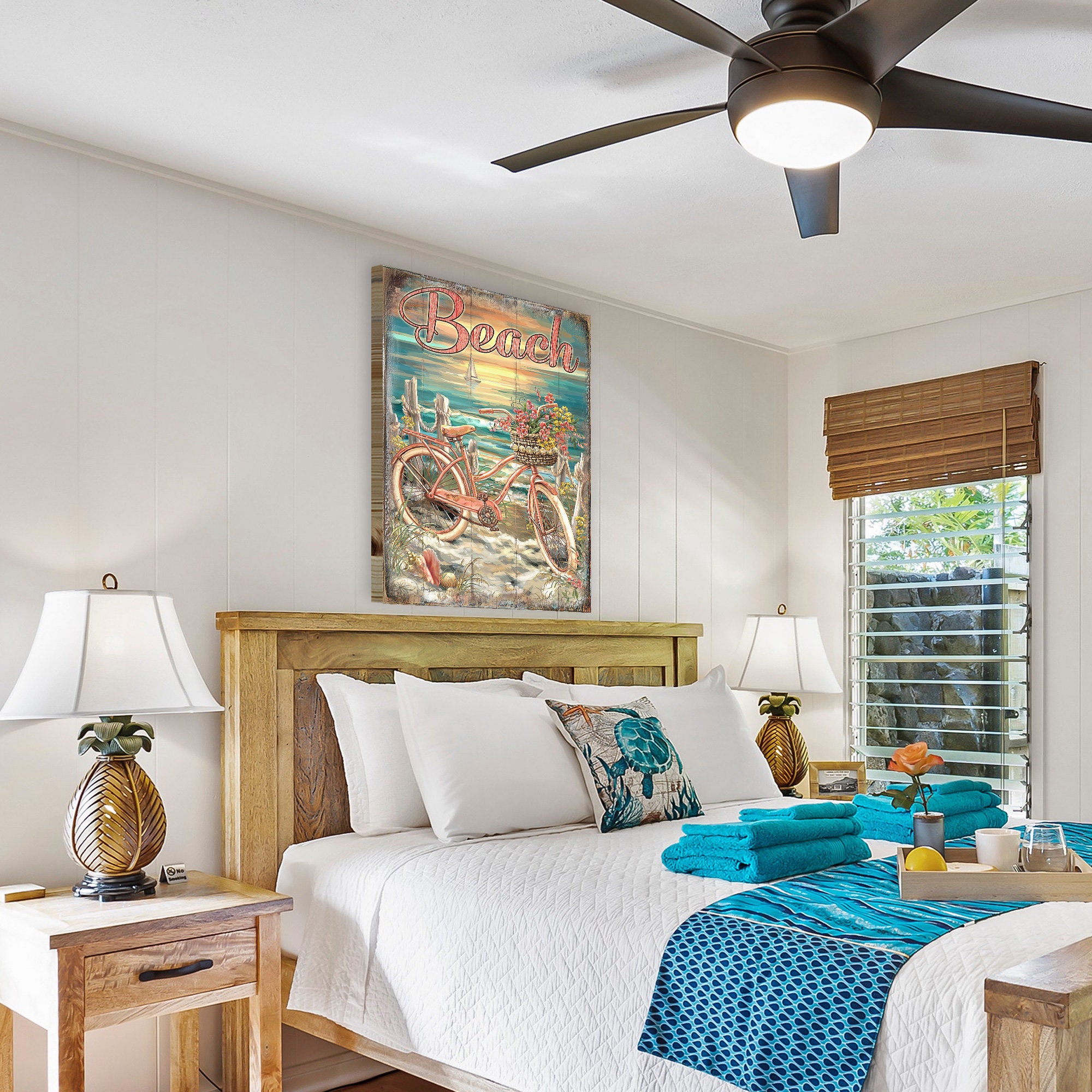 Beach Wall Decor Beach Wall Art Bicycle by the Sea Wood | Etsy