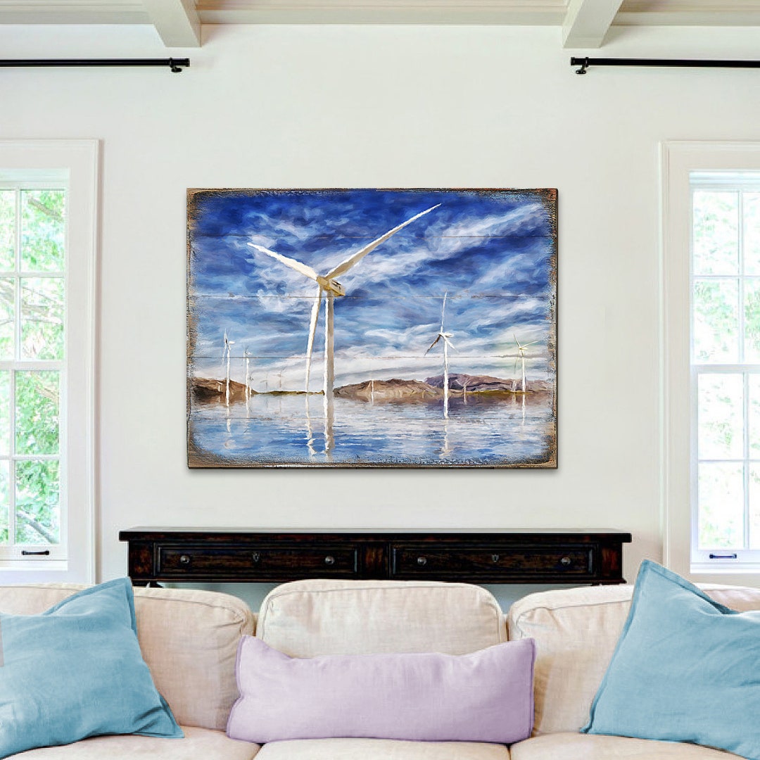 Wind Turbine Wall Decor - Eco-friendly Wall Art - Wood Block Wind ...