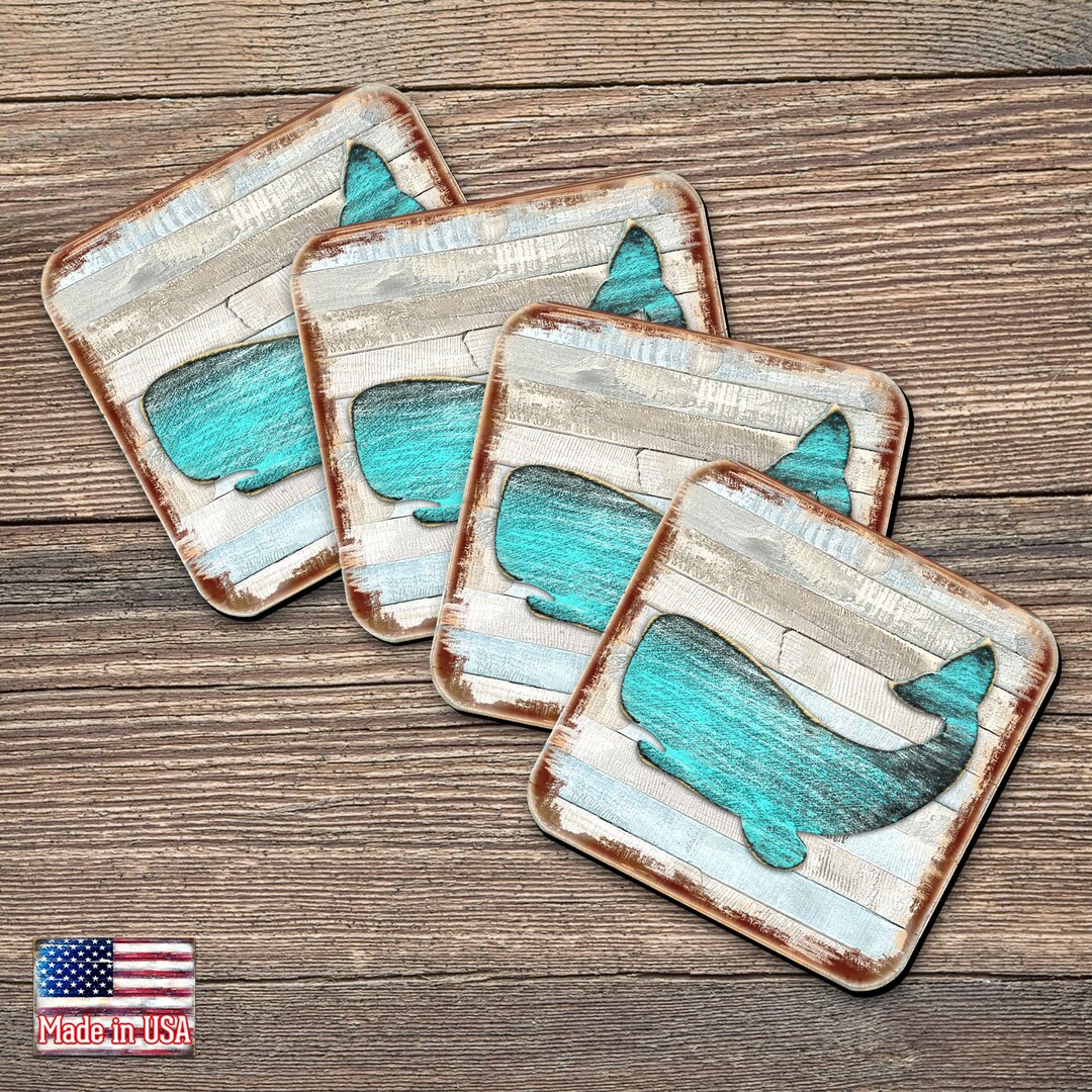 Humpback Whale Design - Set of 4 - Coastal Gifts Nautical Scenictable ...