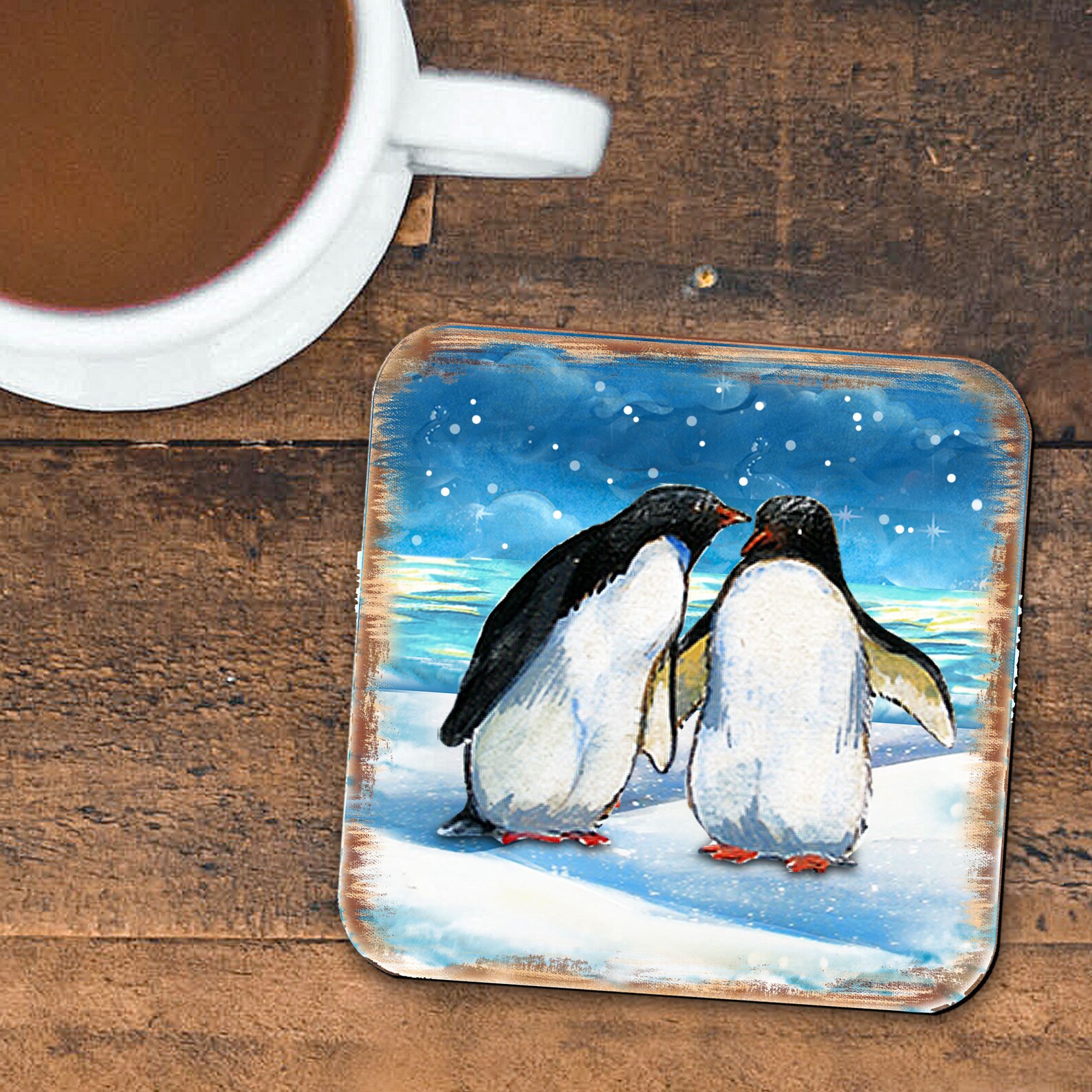 Penguins Wooden Coasters Set Penguins Coaster Handcrafted - Etsy