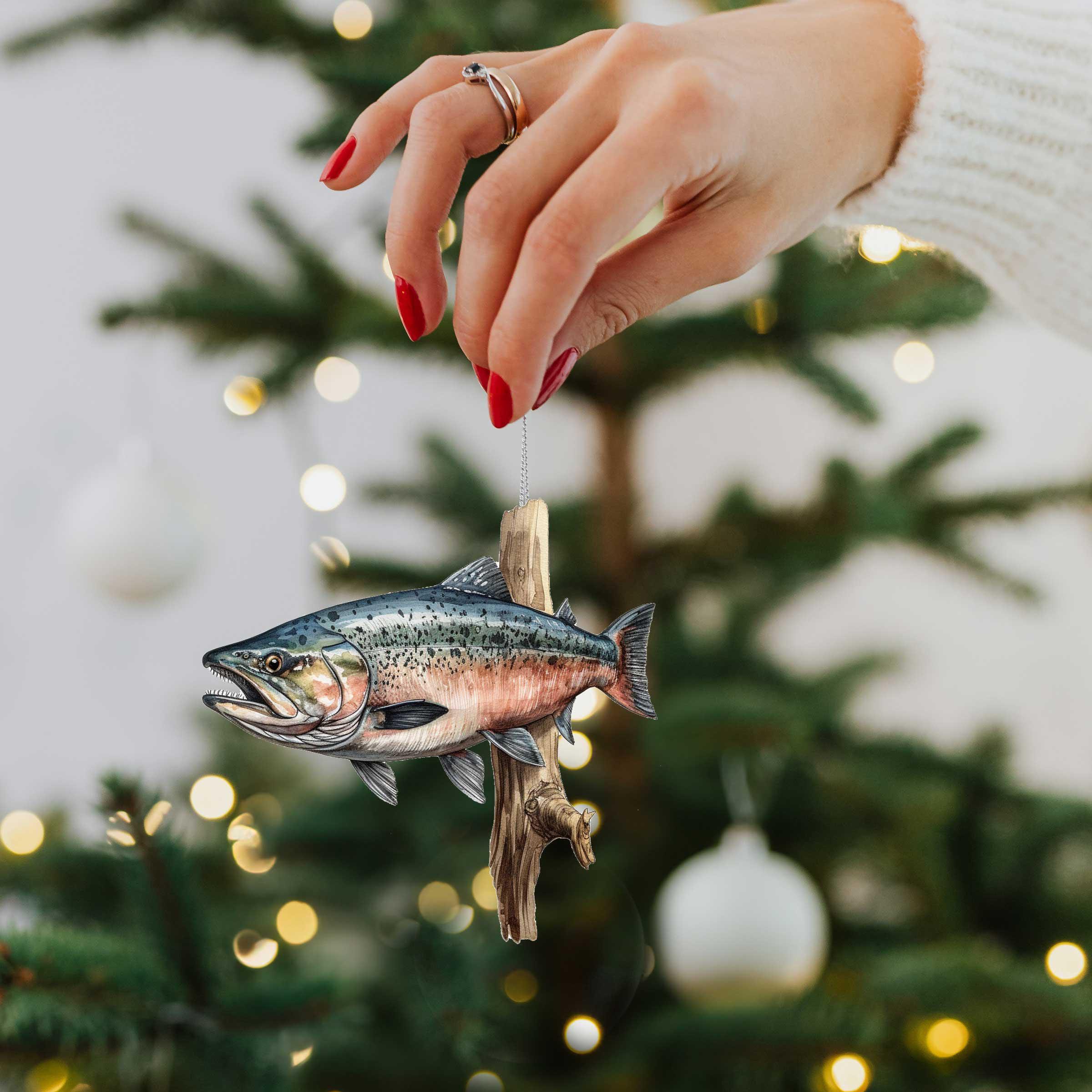 Alaskan Salmon Ornaments Set: Usa-made Wooden Christmas Tree Decor ...