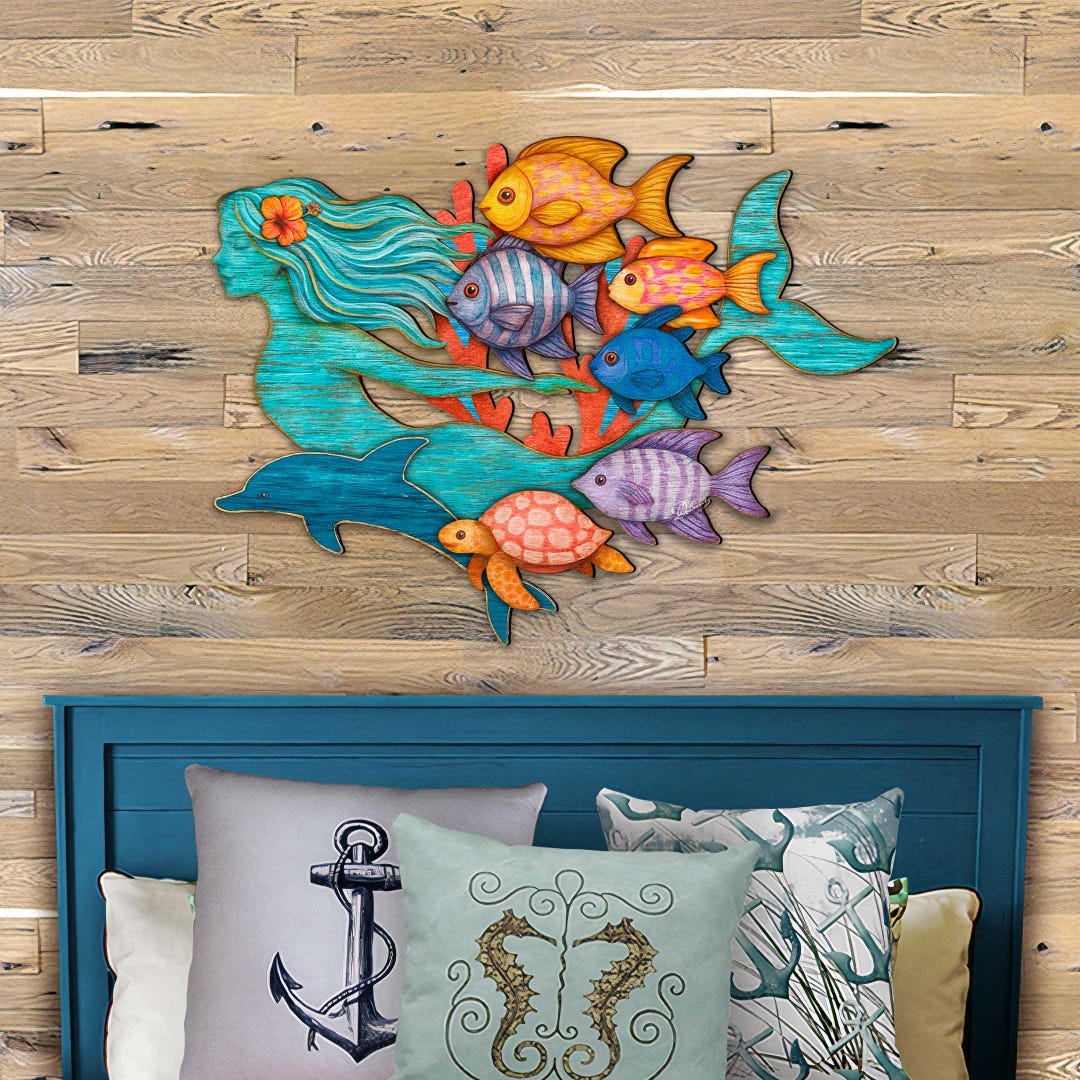 Tropical Mermaid Coastal Wall Art Decor by G. Debrekht - Coastal Sea ...