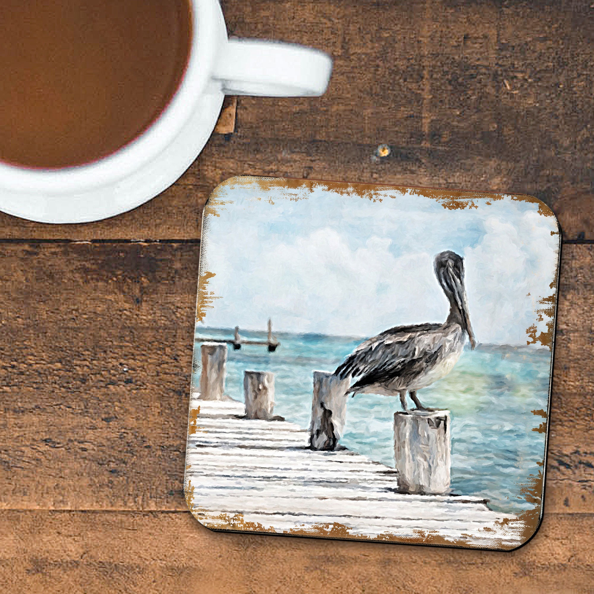 Pelican Wooden Coasters Set Pelican Coaster Handcrafted Set | Etsy