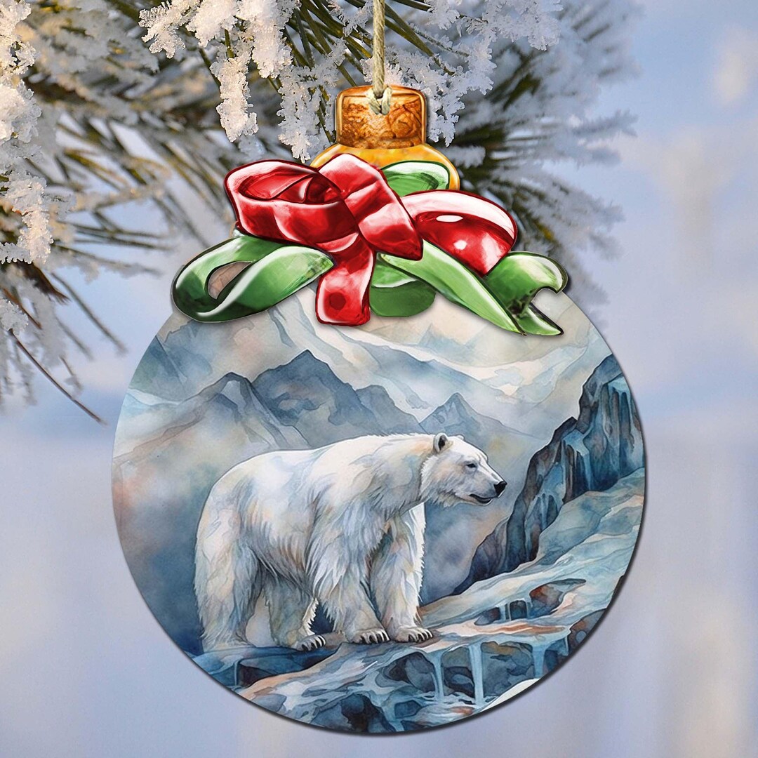 Arctic Frost Peak Polar Bear Ornaments - Christmas Nature Wooden Décor ...