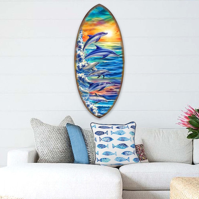 Dolphin Surfboard Wall Art Handcrafted From Wood With a Unique Scenic ...