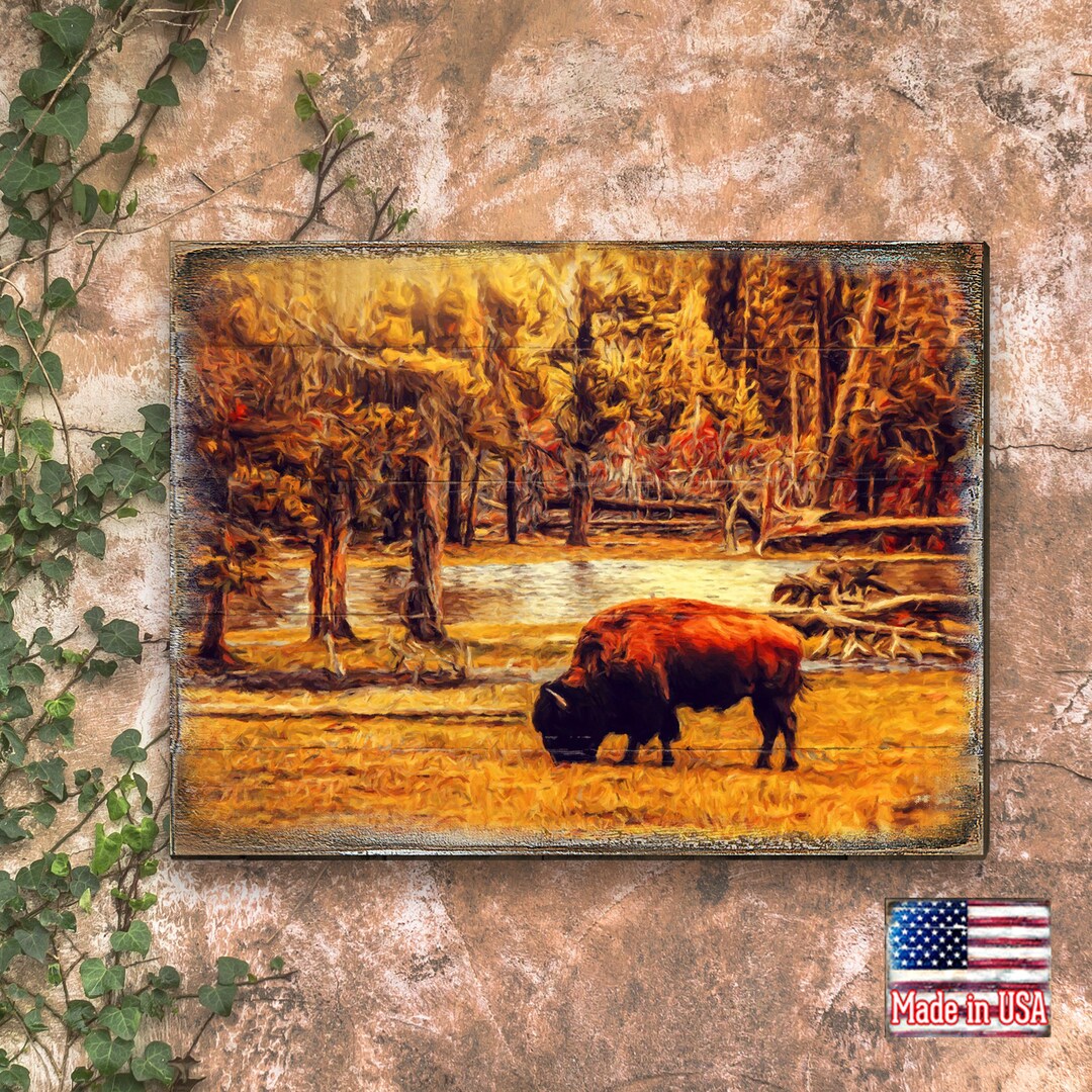 Bison Wall Art Bison Art on Wood Block Bison Art on Wood - Etsy