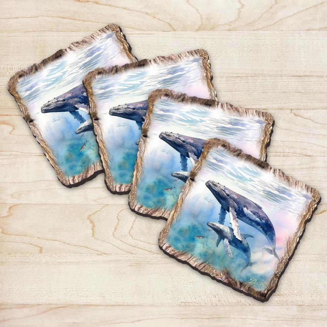 Humpback Whale Coasters Gift Set of 4 - Coastal Gifts Nautical ...