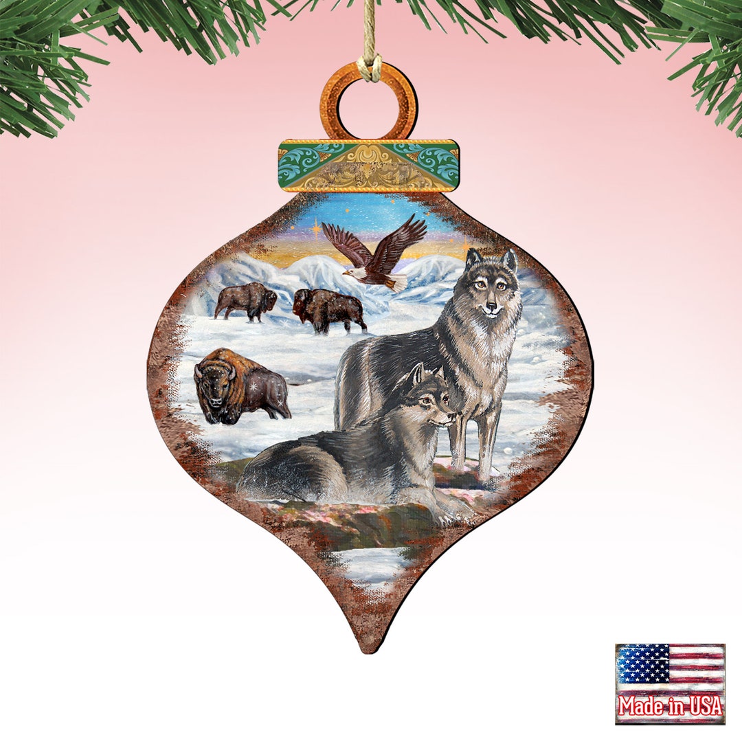 Holiday Wood Decor Wolf Christmas Ornaments Wolves Drop Tree Ornaments ...