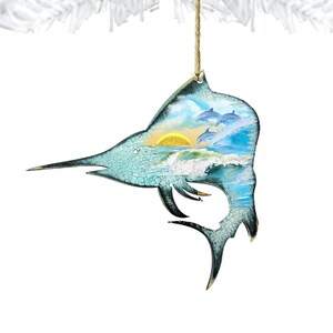 Marlin Fish Ornament Art by G Debrekht - Coastal Handcrafted Holiday ...