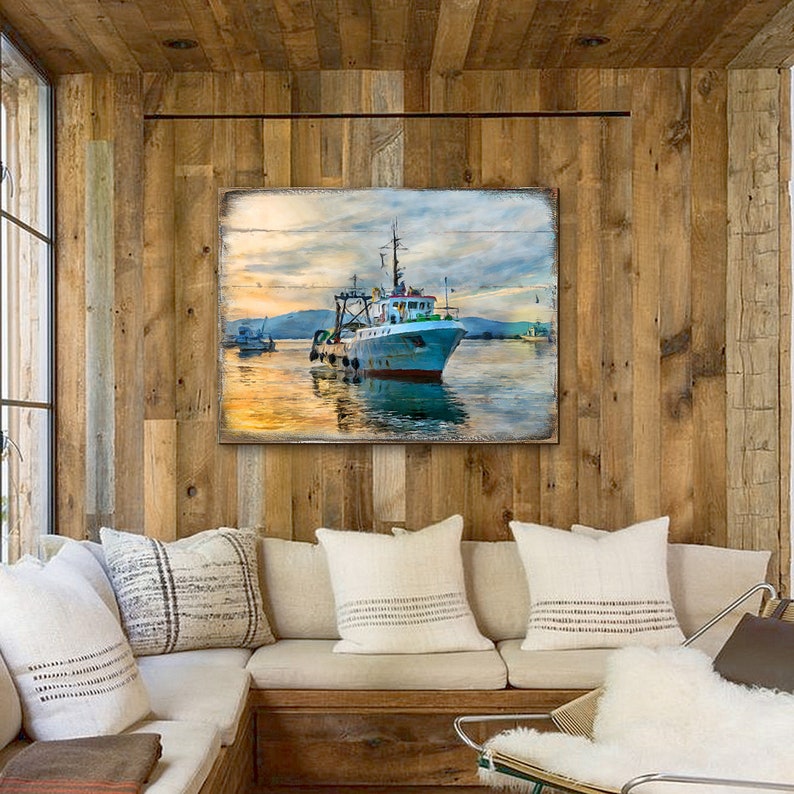 Nautical Wall Decor Nautical Wall Art Fishing Boat Wood Block Art on ...