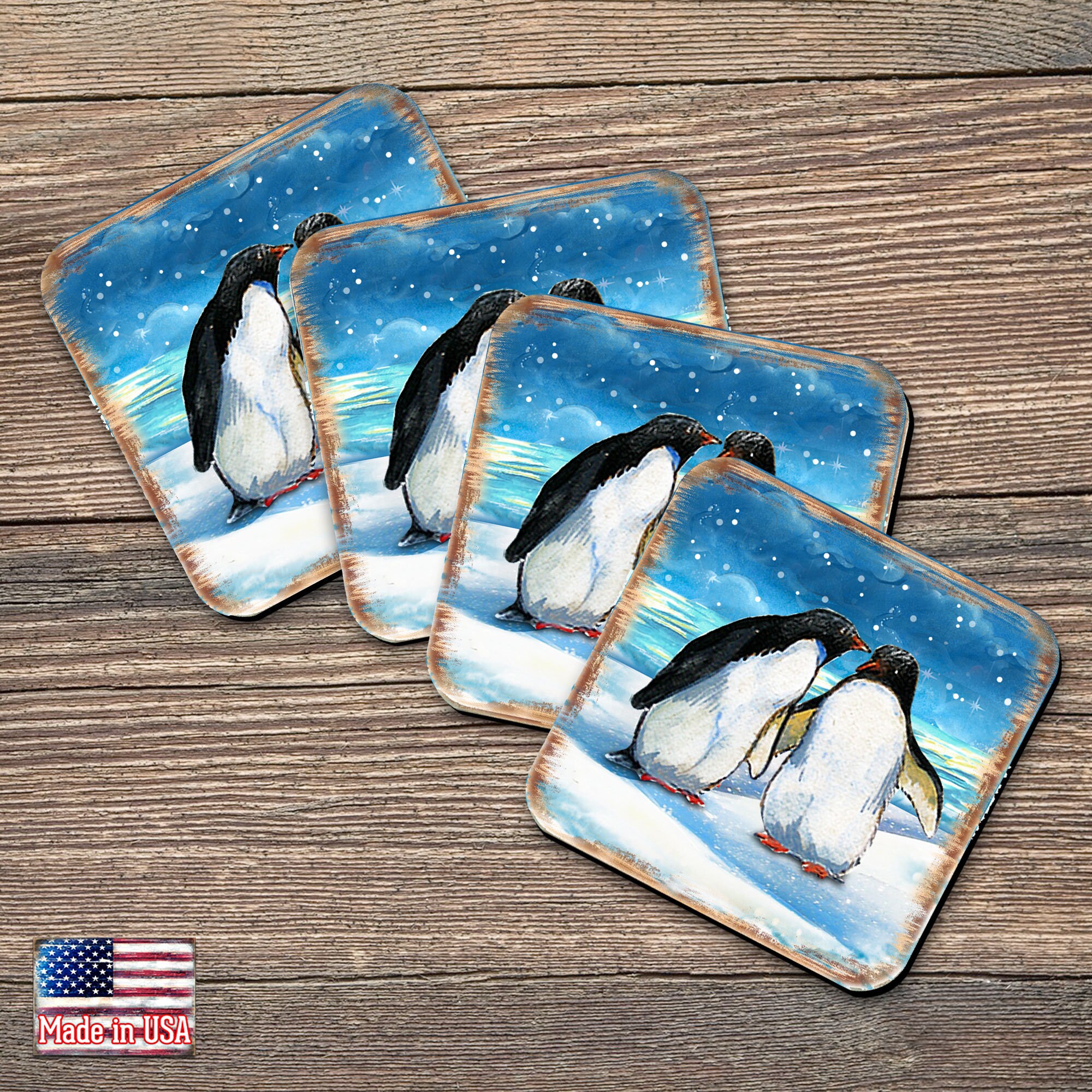 Penguins Wooden Coasters Set Penguins Coaster Handcrafted - Etsy