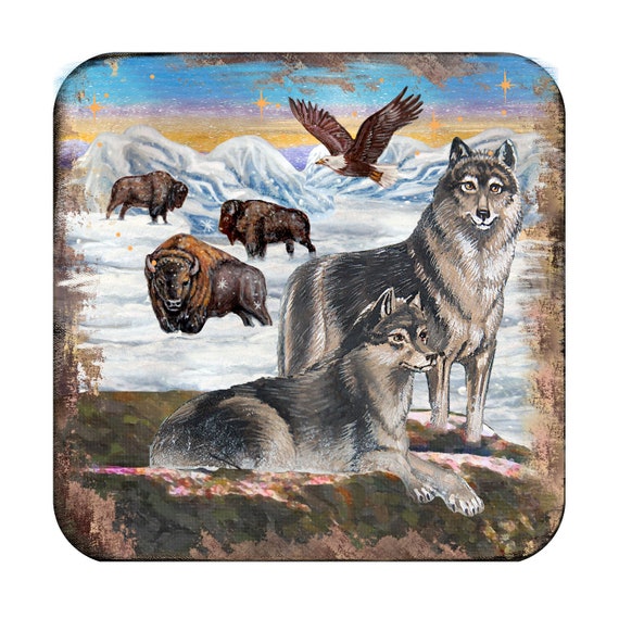 Wooden Coasters Set Winter Wolves Coaster Handcrafted Set of - Etsy