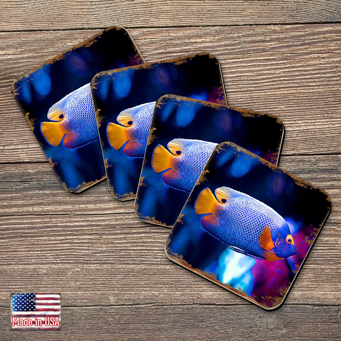 Tropical Fish Wooden Coasters Set Tropical Fish Coaster - Etsy