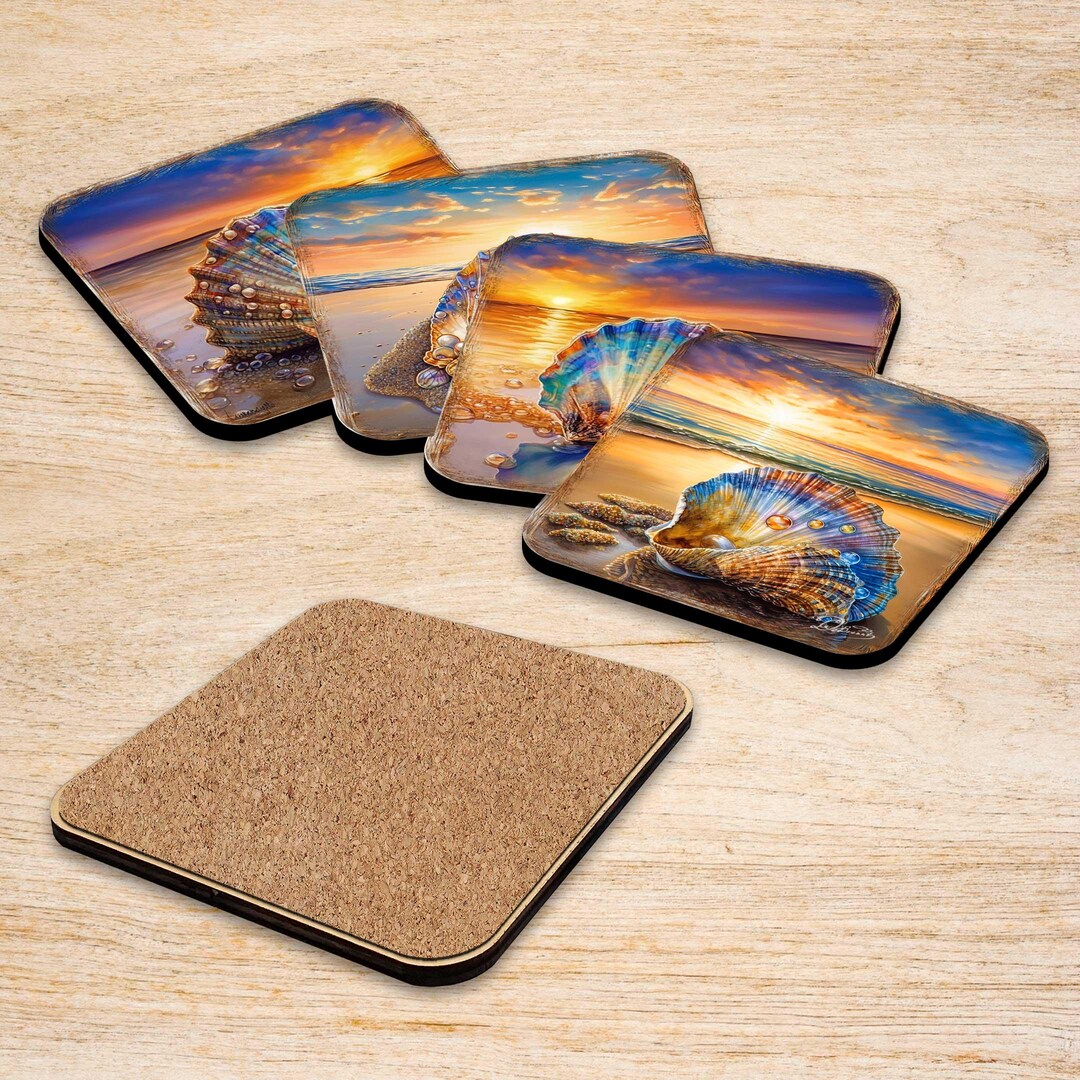 Sunset on the Beach Coasters Gift Set of 4 - Handcrafted Wooden Table ...