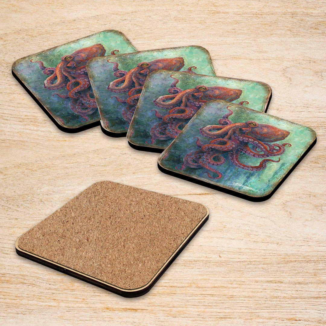 Octopus Coasters Gift Set of 4 Handcrafted Wooden Coastal Table Decor ...