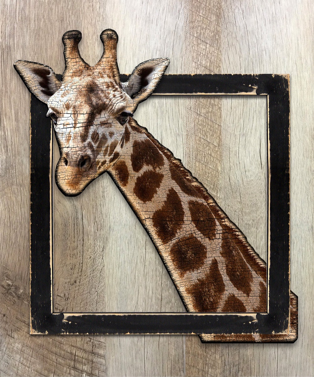 Giraffe Wall Art Giraffe Decor Rustic Giraffe in Frame Wood Wall Decor ...