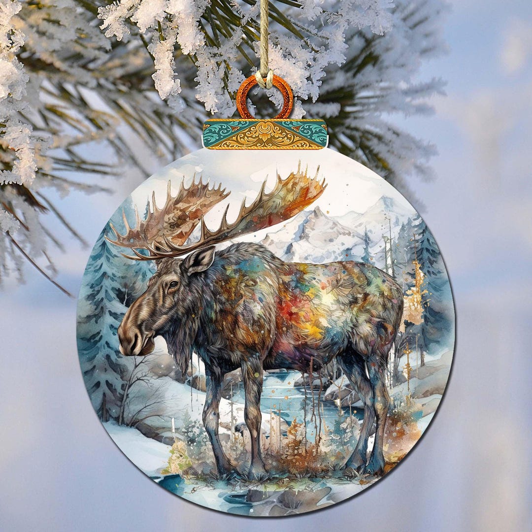 Alaskan Majestic Moose Ornaments - Christmas Nature Wooden Décor for ...