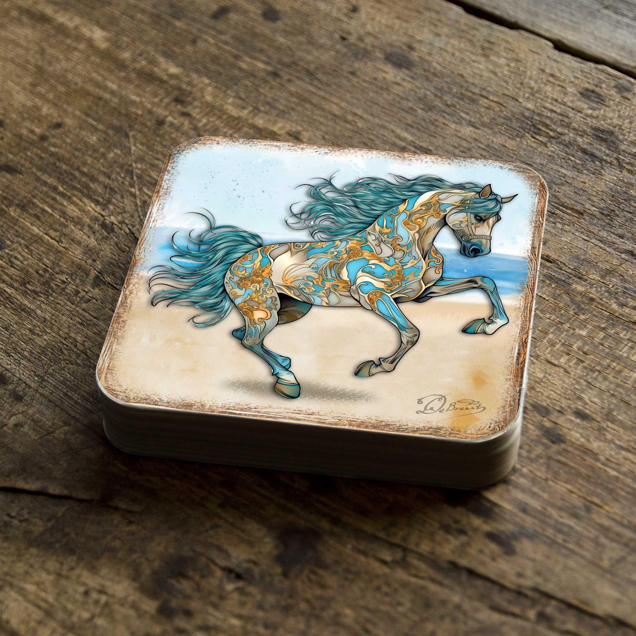 Horses Coasters Gift Set of 4 Handcrafted Wooden Table Decor With Cork ...