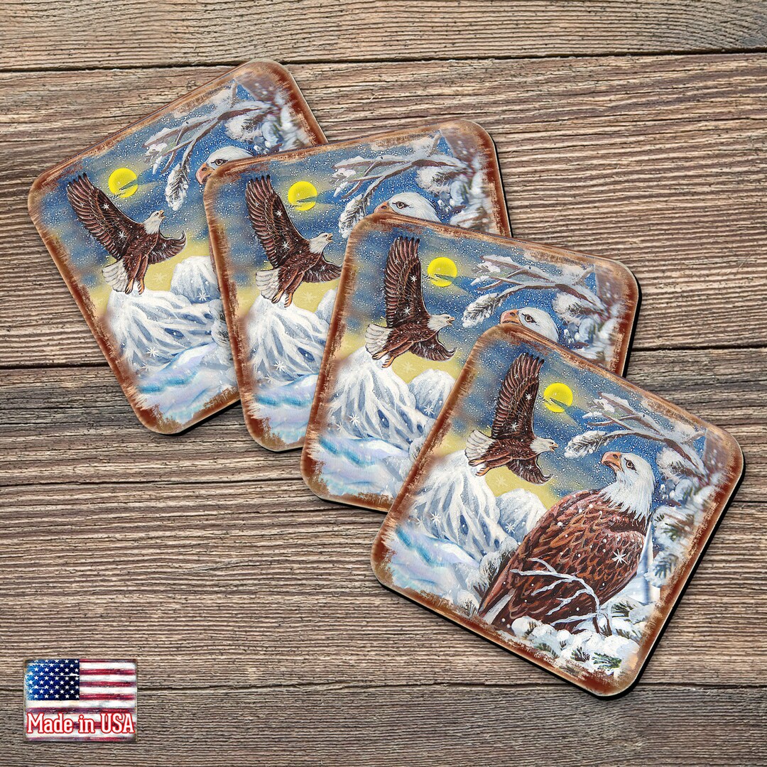Bald Eagle Wooden Coasters Set Eagle Coaster Handcrafted Set of 4 ...