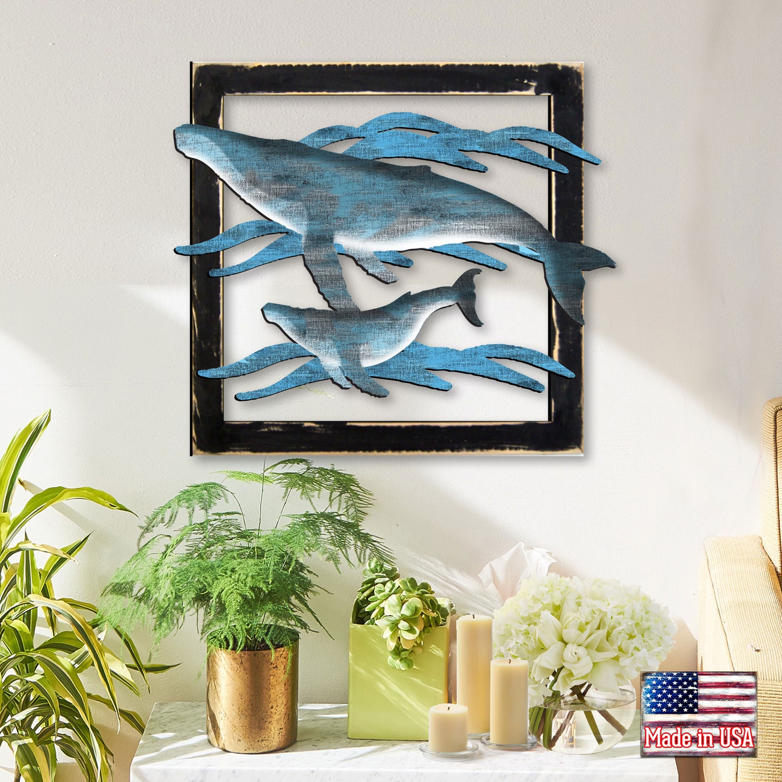 Wall Art Coastal Wall Art Wood Beach Decor Wall Art Framed WHALES ...