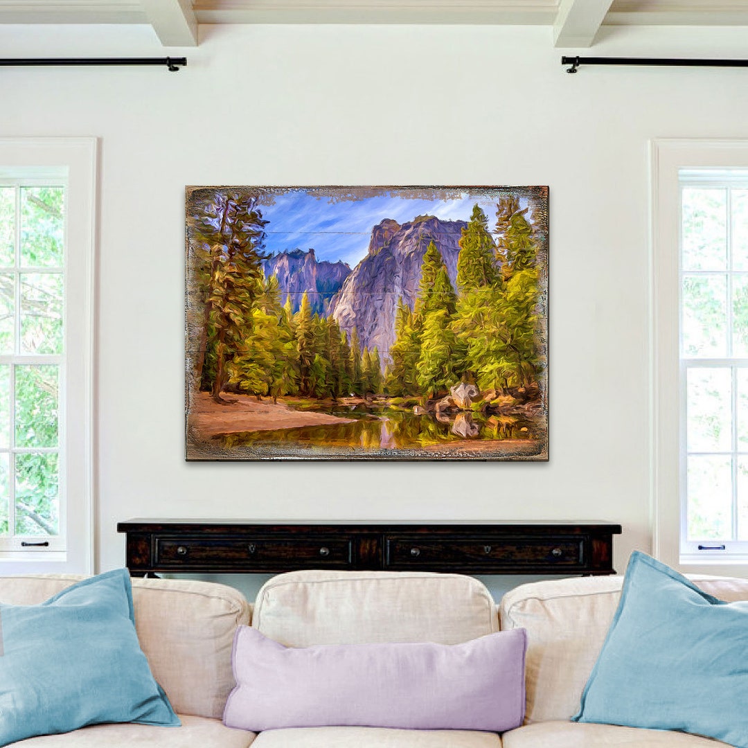 Nature Wall Art Forest Lake Wood Block Rustic Wood Wall Art Art on Wood ...