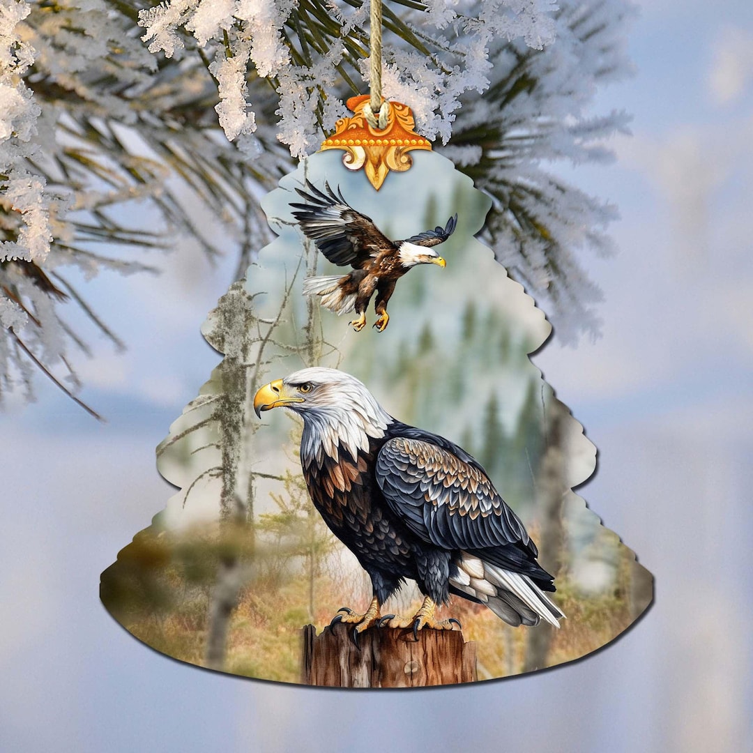 Alaskan Bald Eagles Tree Ornaments - Christmas Nature Wooden Décor for ...