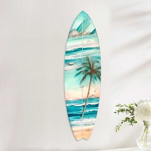 Palm Tree Surfboard Wall Art – Handcrafted Wooden Coastal Decor – Beach ...