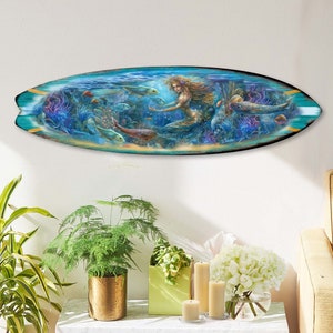 Mermaid Kingdom Surfboard Wall Art - Handcrafted From Wood Featuring ...
