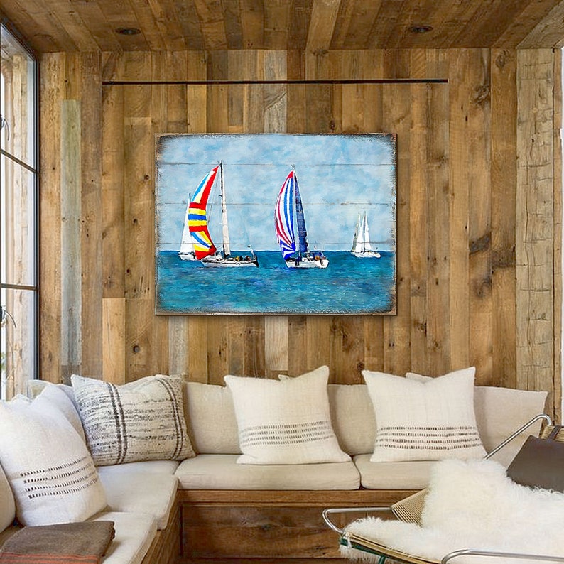 Nautical Wall Decor Coastal Wall Art Sailboats Art on Wood | Etsy