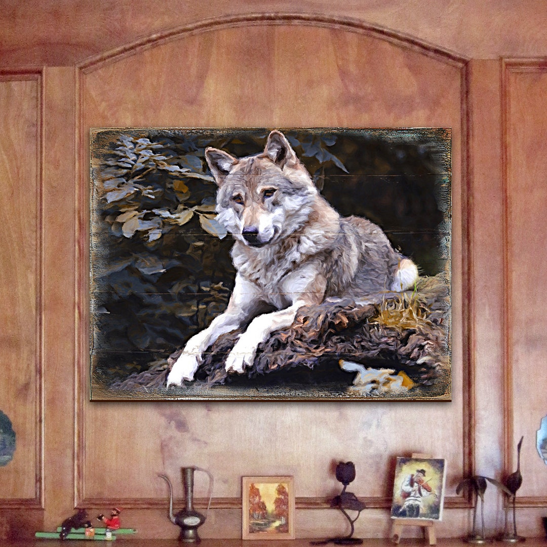 Wall Art - Wolf Design on Block -wildlife Wall Sign - Wooden Cabin ...