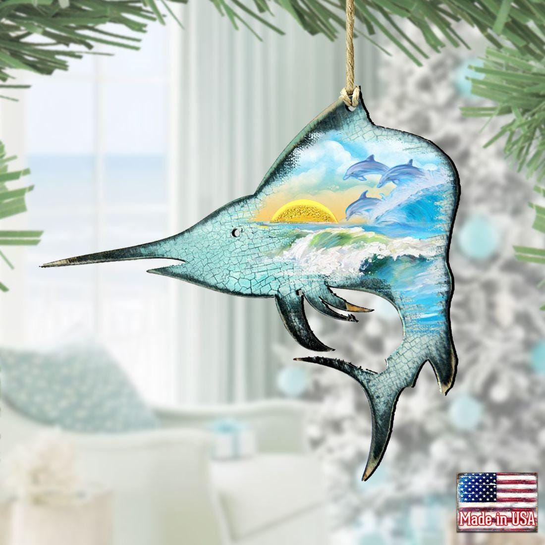 Marlin Fish Ornament Art by G Debrekht - Coastal Handcrafted Holiday ...