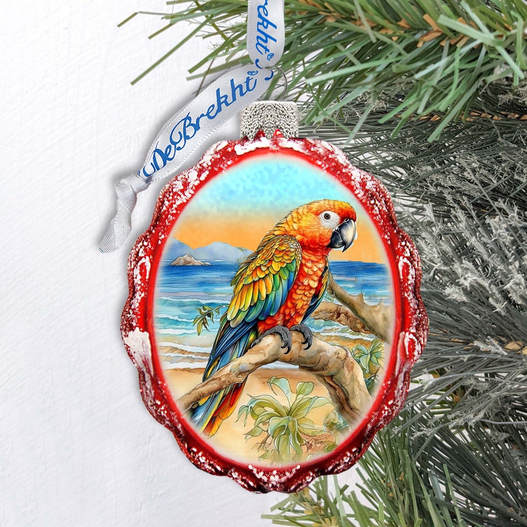 Parrot Glass Ornament - Coastal Holiday Decor - Housewarming Gift ...