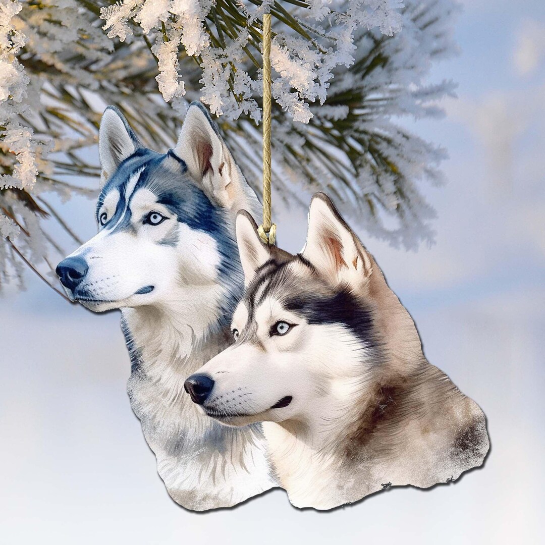 Spirited Alaskan Husky Ornaments - Christmas Nature Wooden Décor for ...