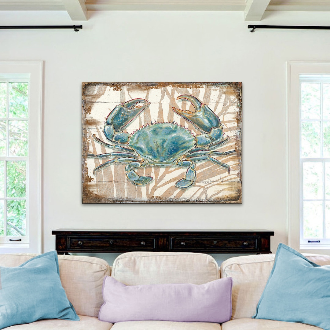Coastal Wood Wall Art Crab Art on Wood Beach Wall Art Pallet Wall Art ...
