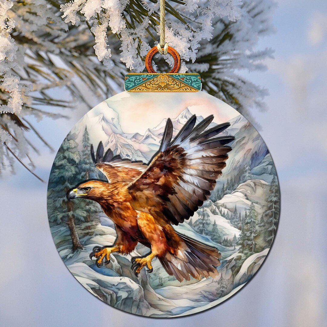 Flying Golden Eagle Ornaments - Christmas Nature Wooden Décor for the ...