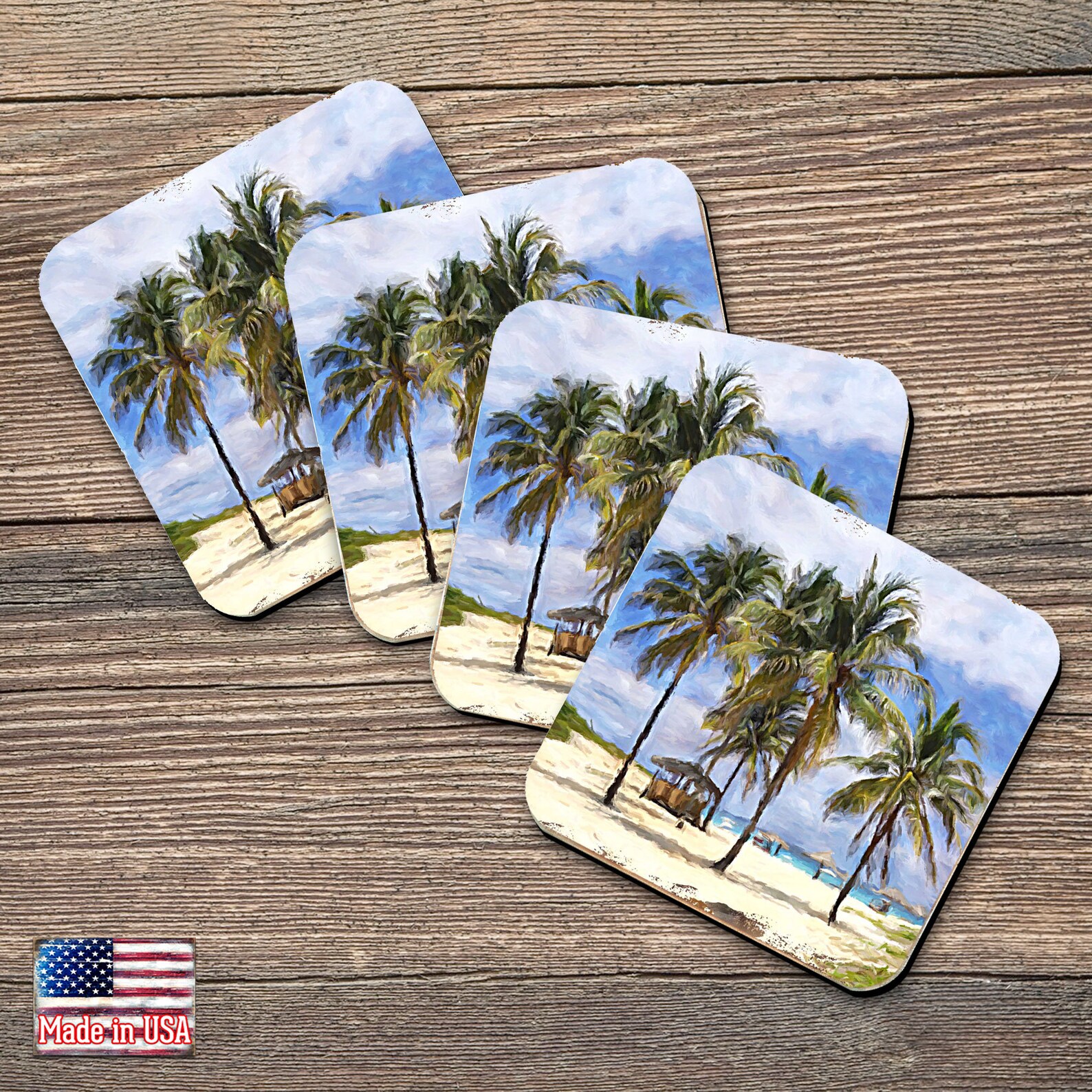 Wooden Coasters Set Palm Trees Coaster Handcrafted Set of 4 95258C-S4 ...