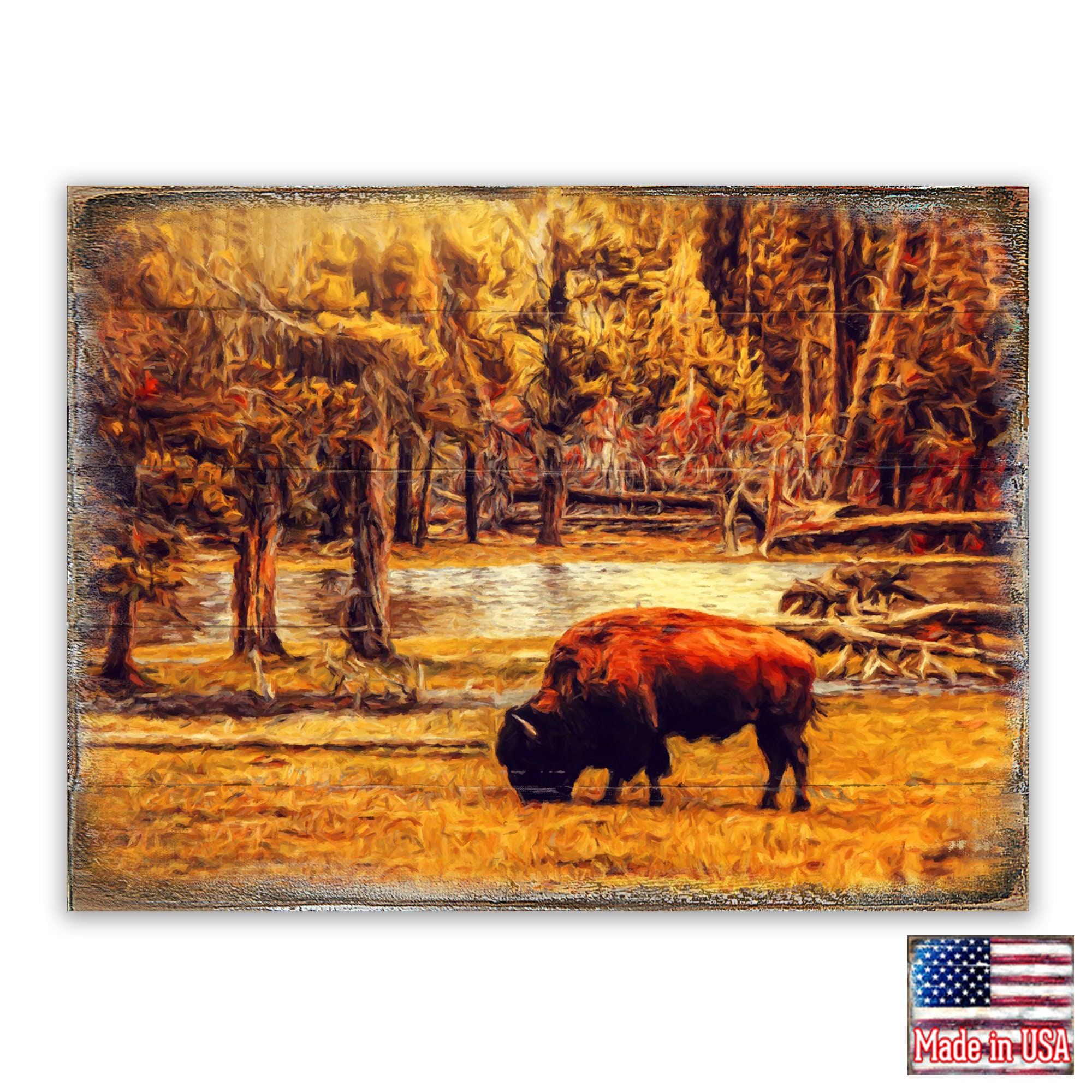 Bison Wall Art Bison Art on Wood Block Bison Art on Wood - Etsy