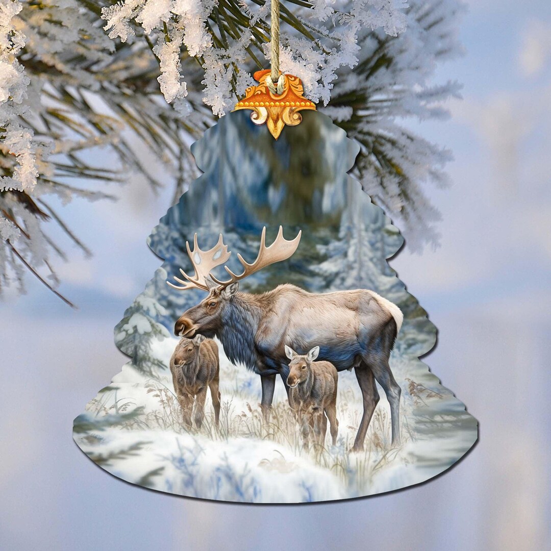 Moose Family Tree Ornaments - Christmas Nature Wooden Décor for the ...