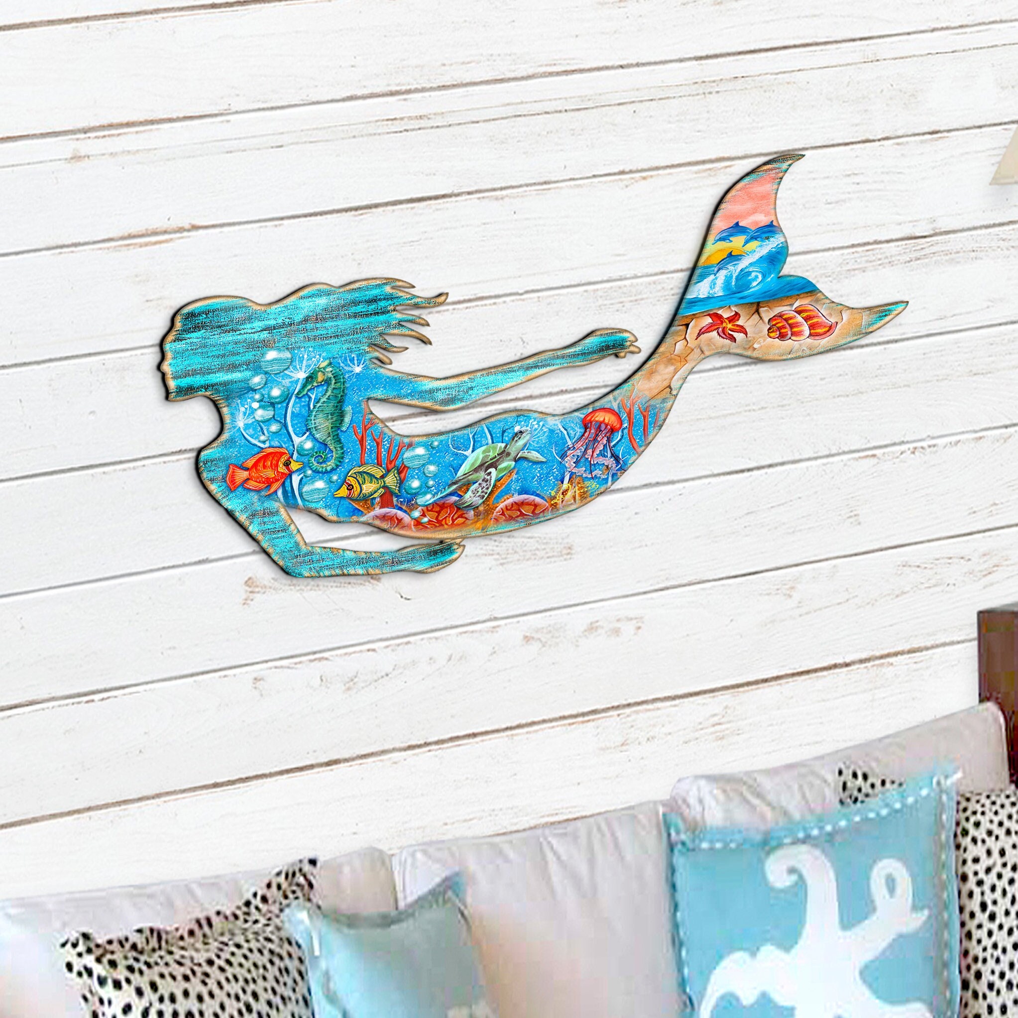 Coastal Wall Art Wood Mermaid Rustic Decor Beach Home - Etsy