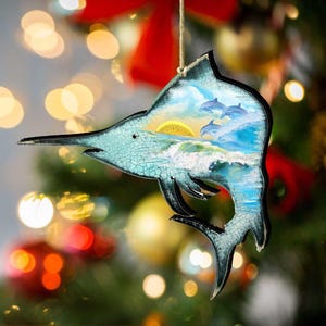 Marlin Fish Ornament Art by G Debrekht - Coastal Handcrafted Holiday ...