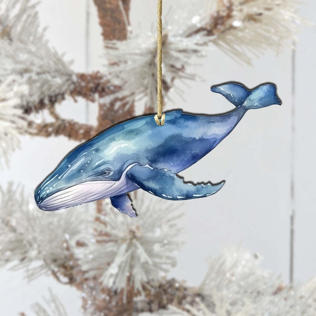 Blue Humpback Whale Ornaments - Coastal Wildlife Christmas Wooden Décor ...