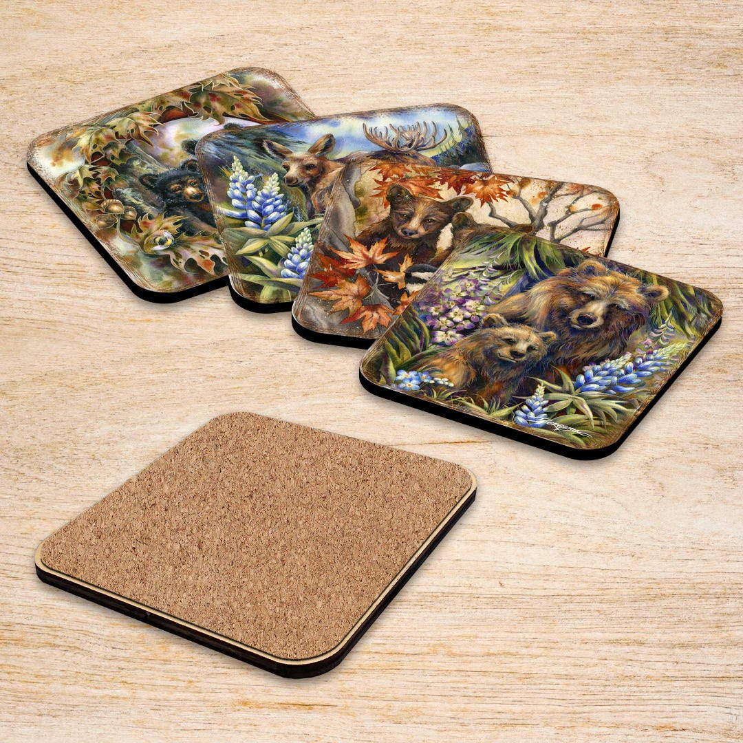 Forest Friends Coasters Gift Set of 4 Handcrafted Wooden Table Decor ...