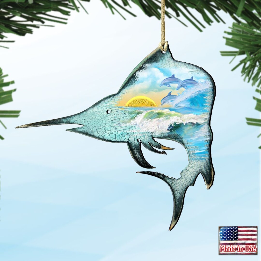 Marlin Fish Ornament Art by G Debrekht - Coastal Handcrafted Holiday ...