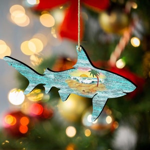 Shark Ornament Art by G Debrekht - Coastal Handcrafted Wooden Holiday ...