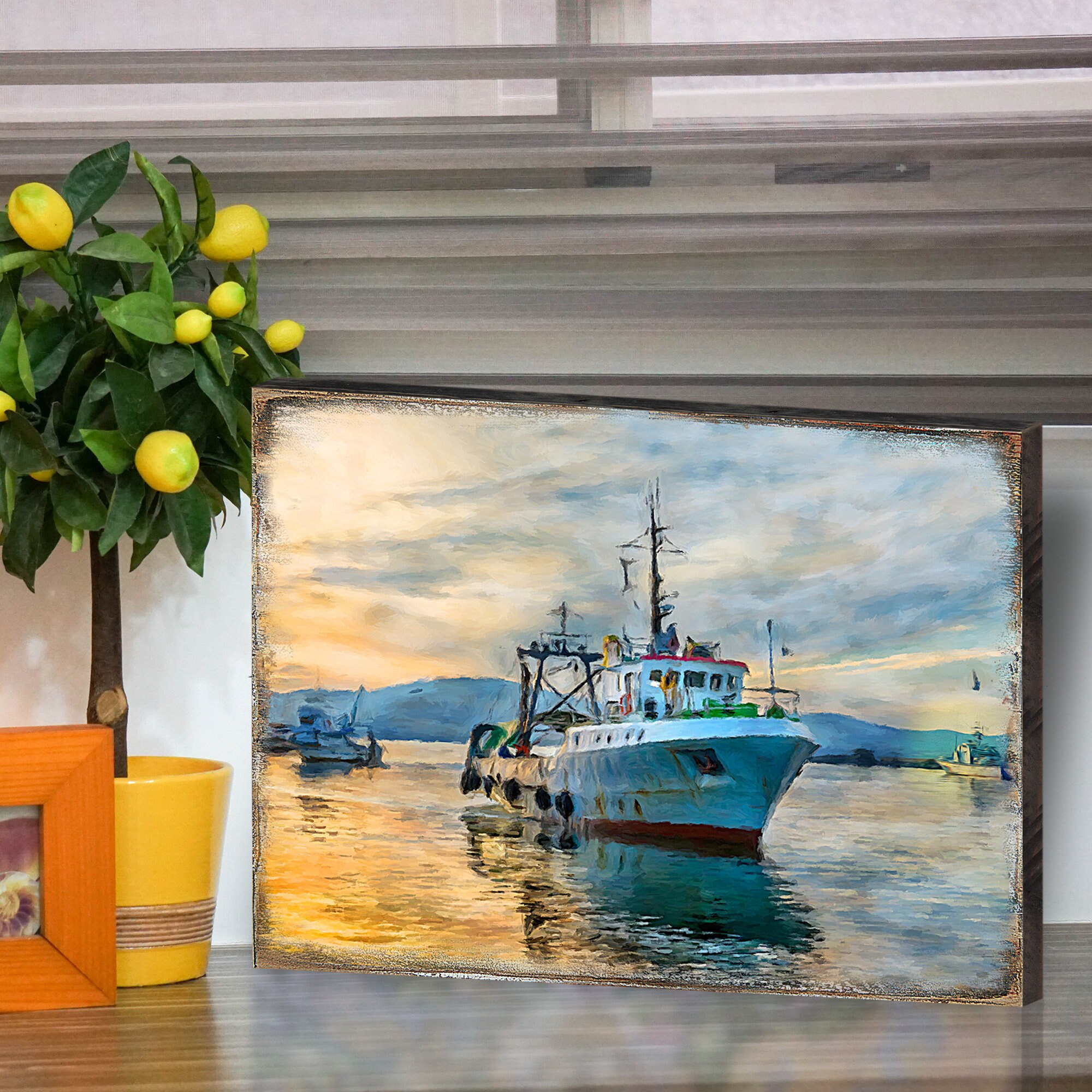 Nautical Wall Decor Nautical Wall Art Fishing Boat Wood Block Art on ...